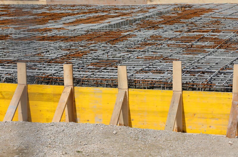 Reinforced Concrete Slab Foundation Construction on Site without People ...