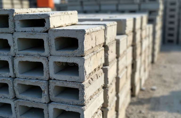 Reinforced Concrete Stakes on Construction Site with Concrete Block ...