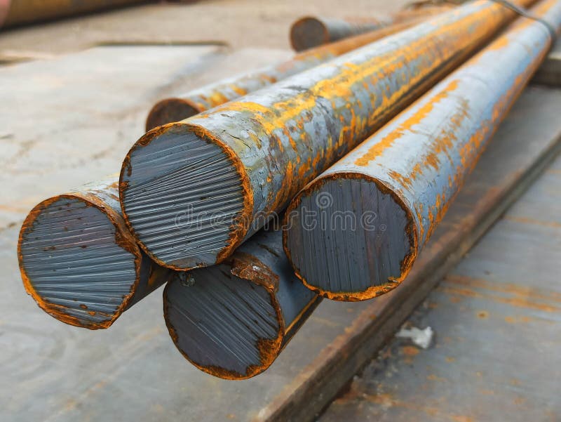 Reinforced Raw Steel Round Bar Rods Stock Photo - Image of vehicle ...