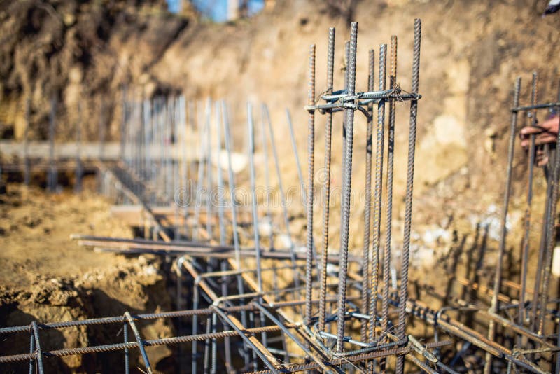 Reinforced Steel Bars on New Construction Foundation Site Stock Photo ...