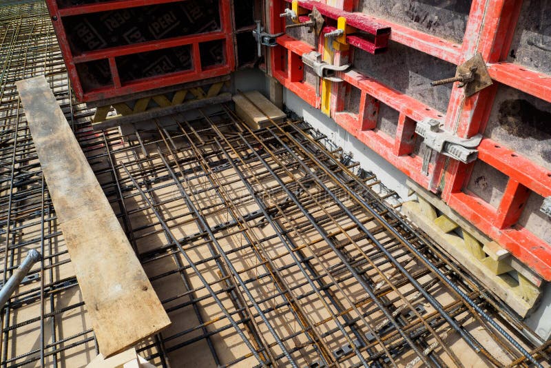Reinforcement Bars of an RC Slab in a Construction Site. Stock Photo ...