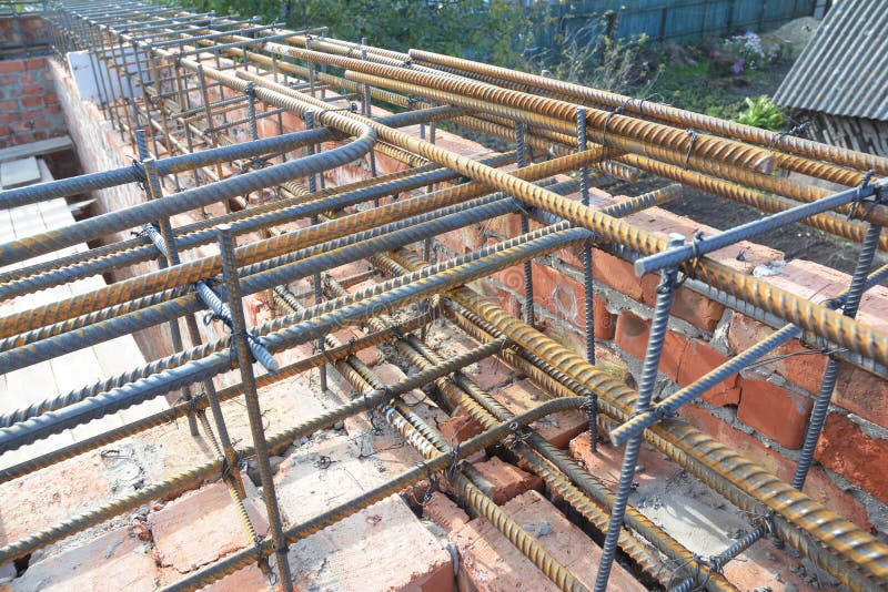 Reinforcement Corner Concrete Bars with Wire Rod. Brickwork with Iron ...