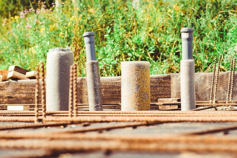 The Rebar in the Foundation Stock Photo - Image of concrete, equipment ...