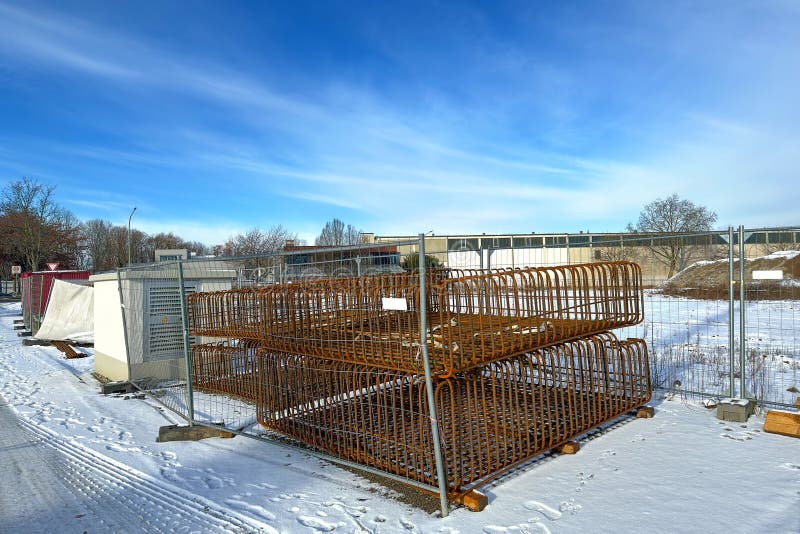 Reinforcement Structures on a Snow-covered Construction Site. Stock ...