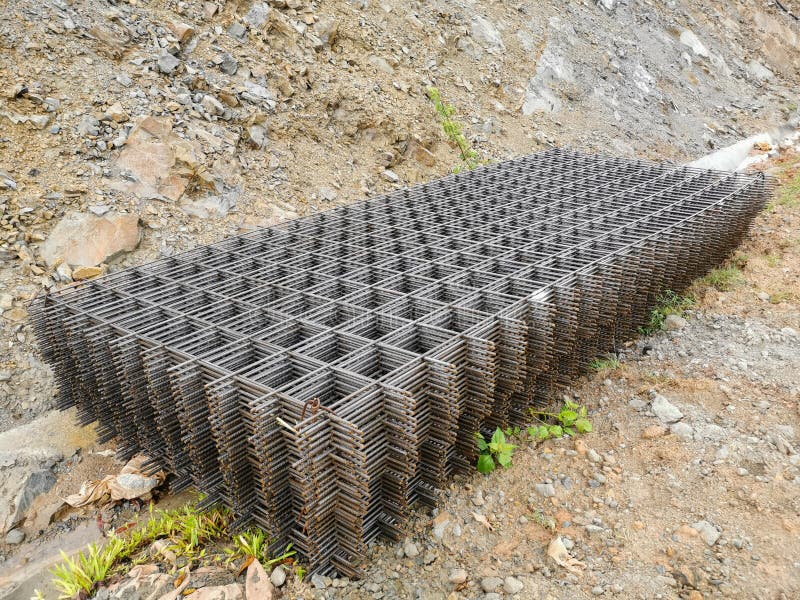 Reinforcements Steel Bar Mesh Stack Together at Construction Site ...