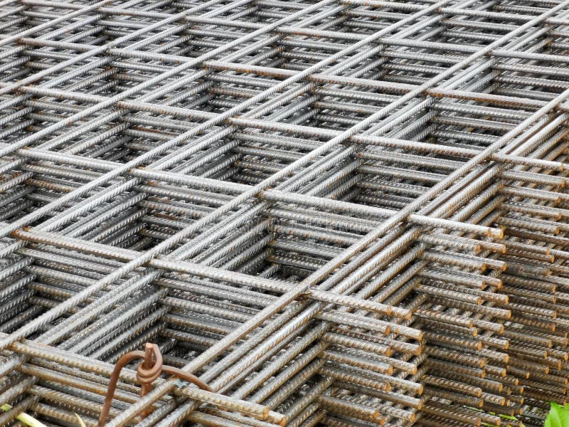 Reinforcements Steel Bar Mesh Stack Together at Construction Site ...