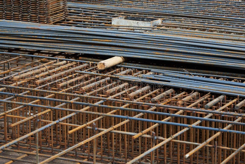 Reinforcing Iron Rusty Mesh for Concrete Foundation. Stock Image ...