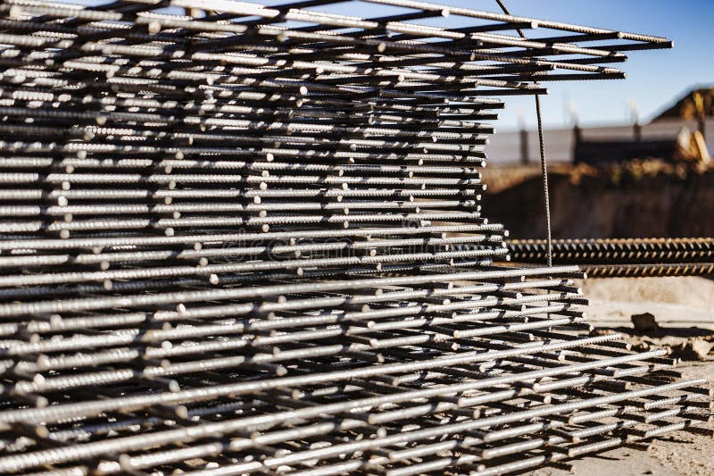 Reinforcing Mesh at the Construction Site. Reinforcing Cages for ...