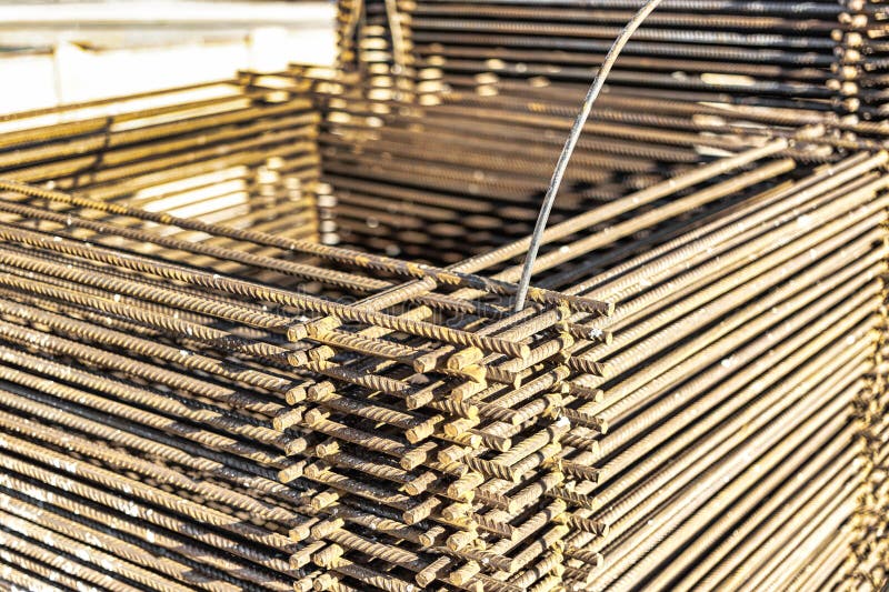 Reinforcing Mesh at the Construction Site. Reinforcing Cages for ...
