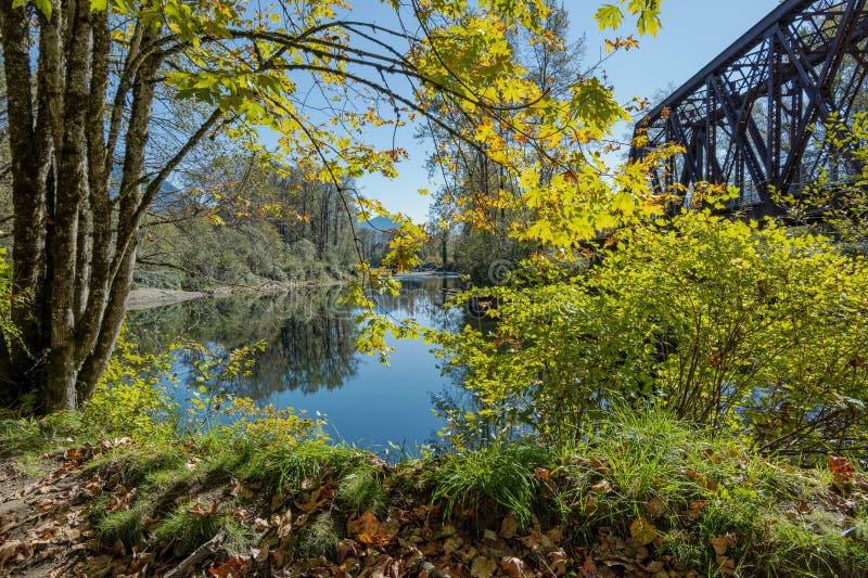 Reinig Bridge and Snoqualmie River on a Fall Day Stock Image - Image of ...