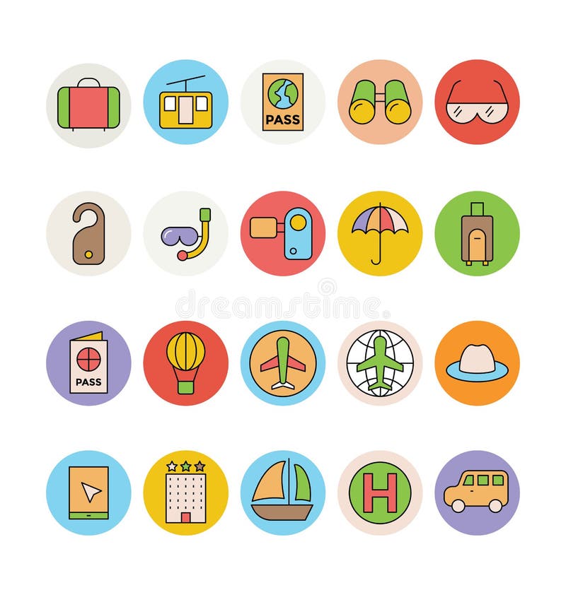 Reis Gekleurde Vectorpictogrammen 3 Stock Illustratie - Illustration of ...