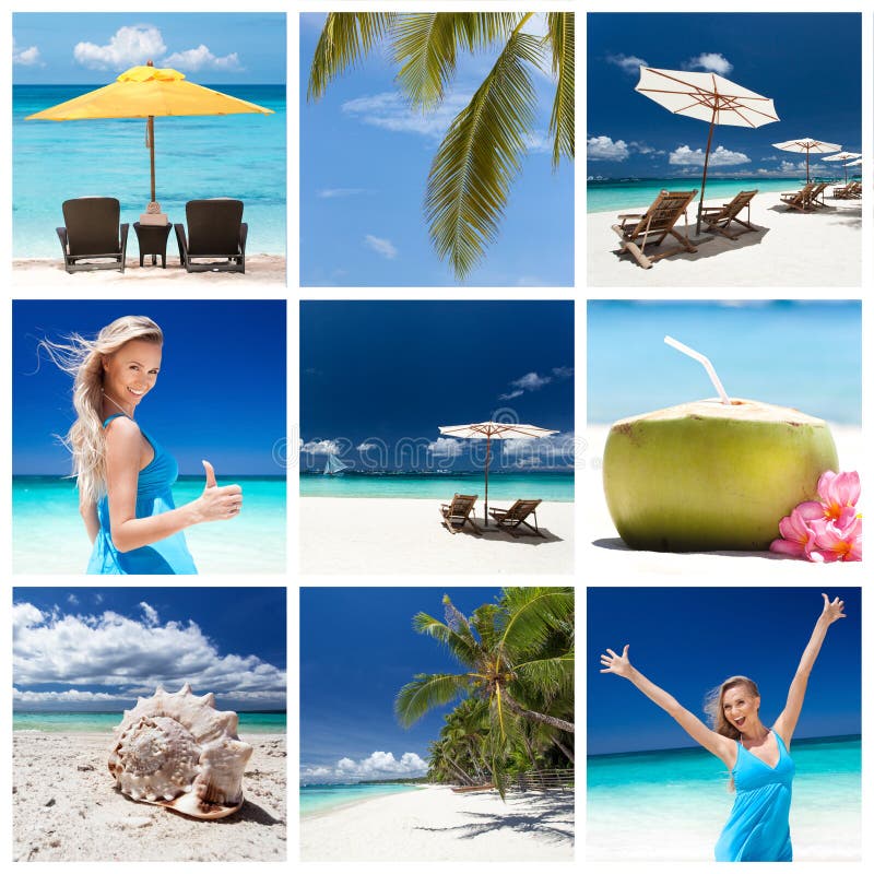 Tropische Collage. Exotische Reise Stockbild - Bild von palme, blume ...