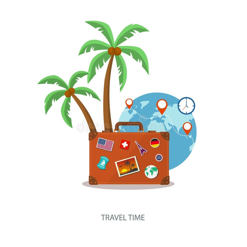 Reiskoffer met palmtrees vector illustratie. Illustration of seizoen ...