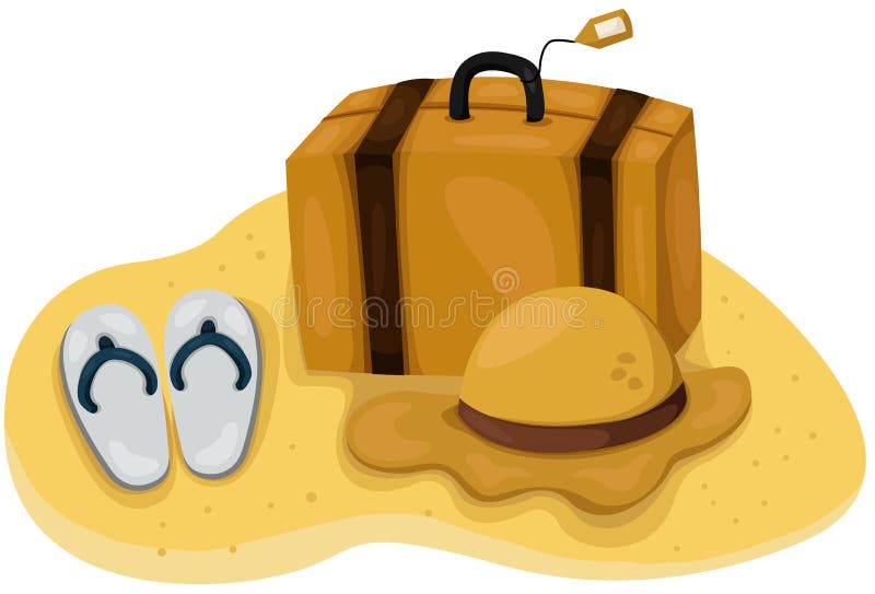 Reiskoffer met strandhoed vector illustratie. Illustration of heet ...