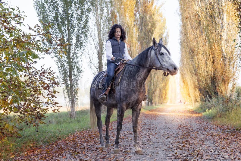 Reiterin Mit Seinem Pferd in Der Landschaft Stockbild - Bild von person ...