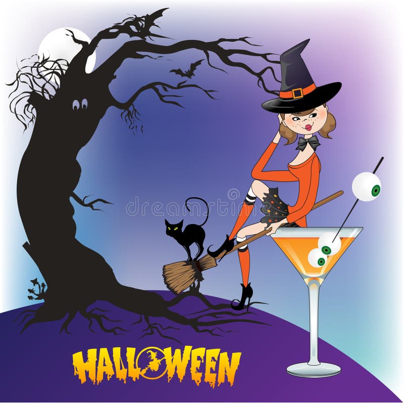 Halloween-reizvolle Hexe Sitzt in Einem Glas Gift Vektor Abbildung ...