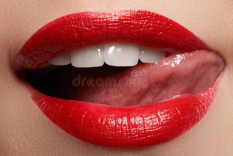 Reizvolle Lippen Schönheits Rot Lippen Schöne Make Upnahaufnahme