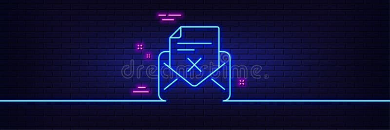 Reject Letter Line Icon. Delete Mail Sign. Neon Light Glow Effect ...