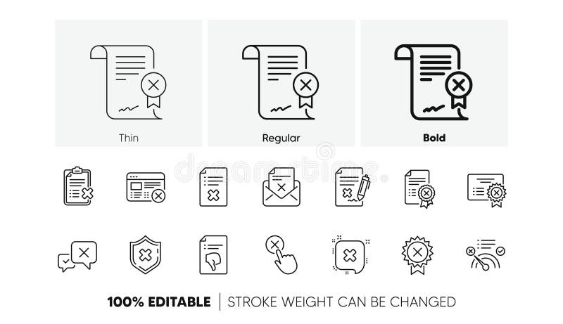 Reject Line Icons. Decline, Cancel and Dislike. Linear Icon Set. Line ...
