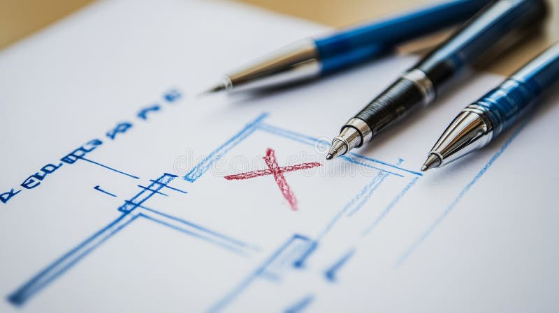 Rejected Blueprint and Pens a Rejected Architectural Design Marked with ...
