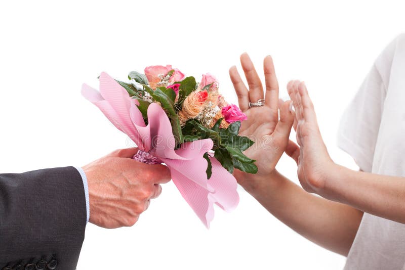Woman Rejecting Man with Flowers Stock Image - Image of beautiful ...