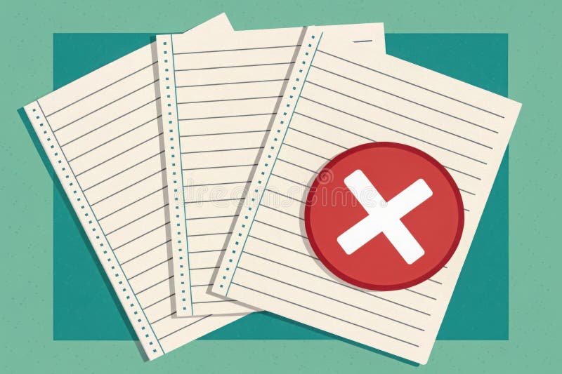 Rejected Documents Paperwork with Red X Mark Symbol of Error and ...