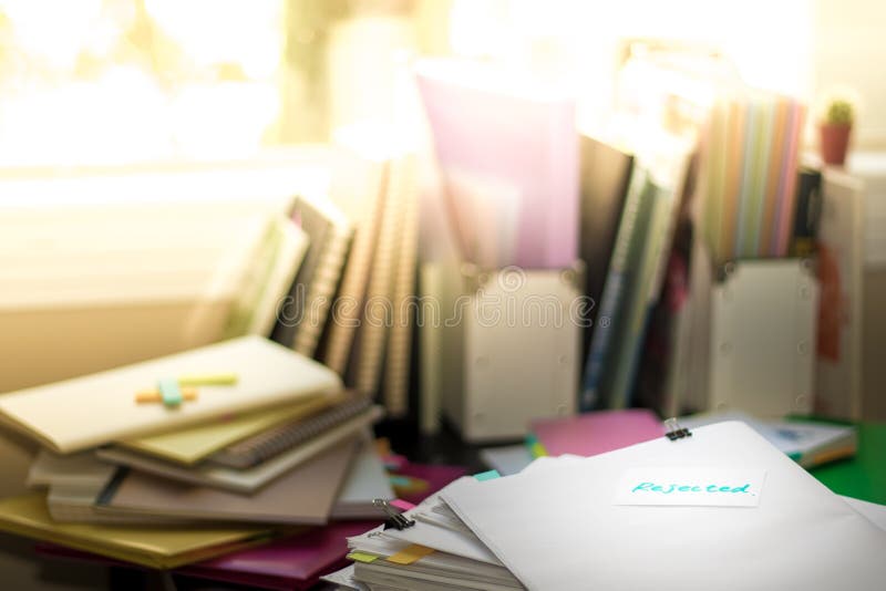 Rejected; Stack of Documents. Working or Studying at Messy Desk Stock ...