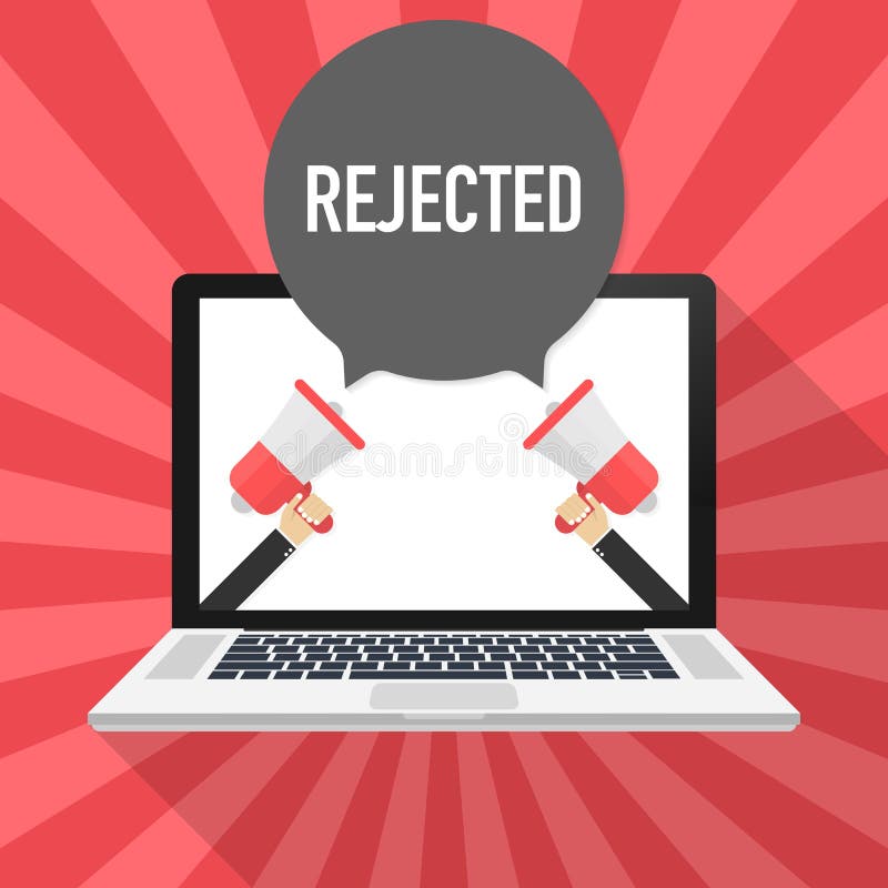 Rejected Text on Computer. Badge with Megaphone Icon. Flat Vector ...