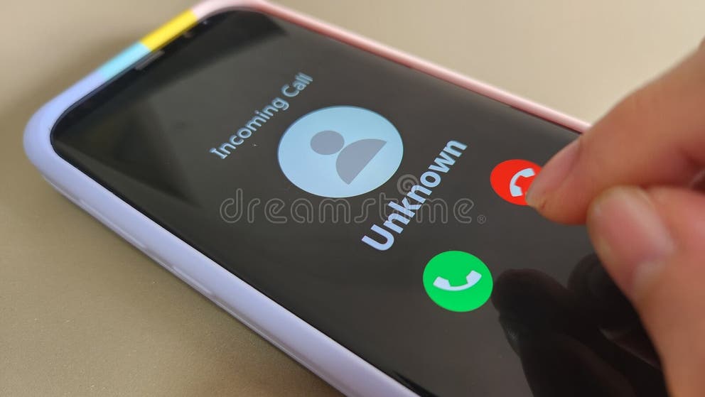 Rejecting an Unknown Incoming Call by Pressing the Red Button Stock ...