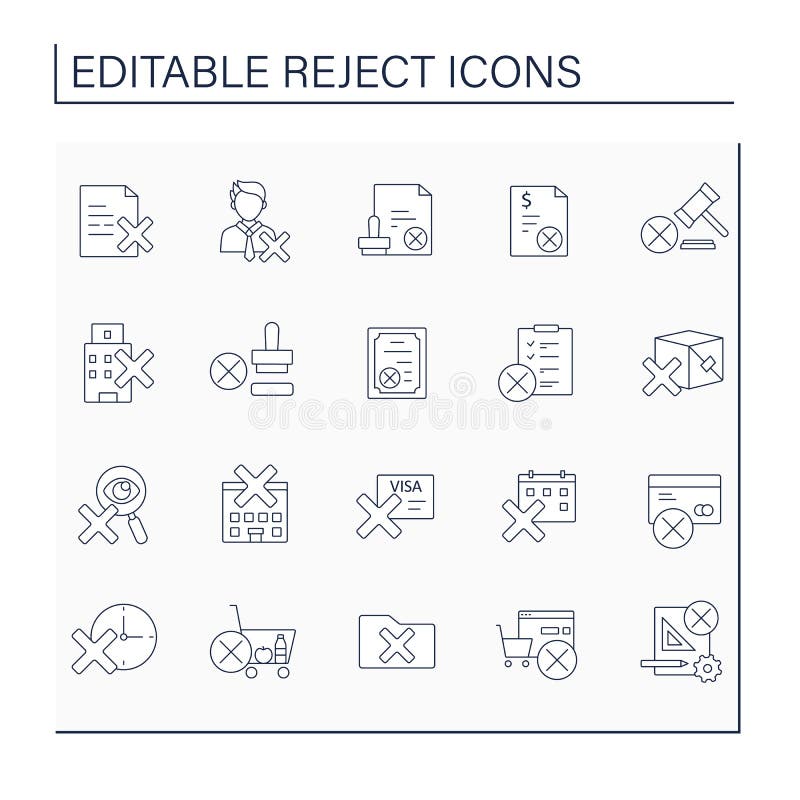Rejection line icons set stock vector. Illustration of cancellation ...