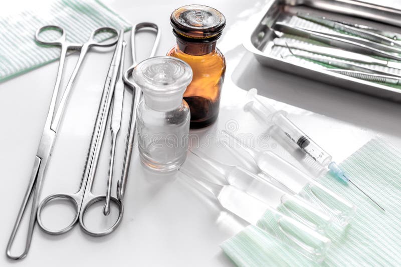Rejuvenation by Plastic Surgery: Medical Instruments on White Table ...