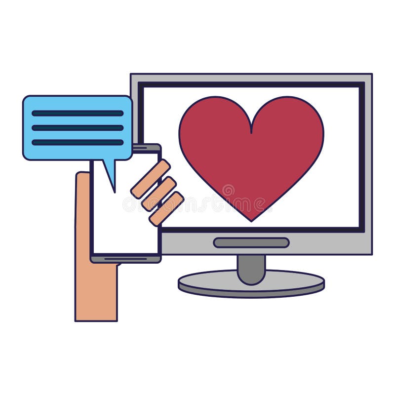 Relationship Chat with Computer and Smartphone Blue Lines Stock Vector ...