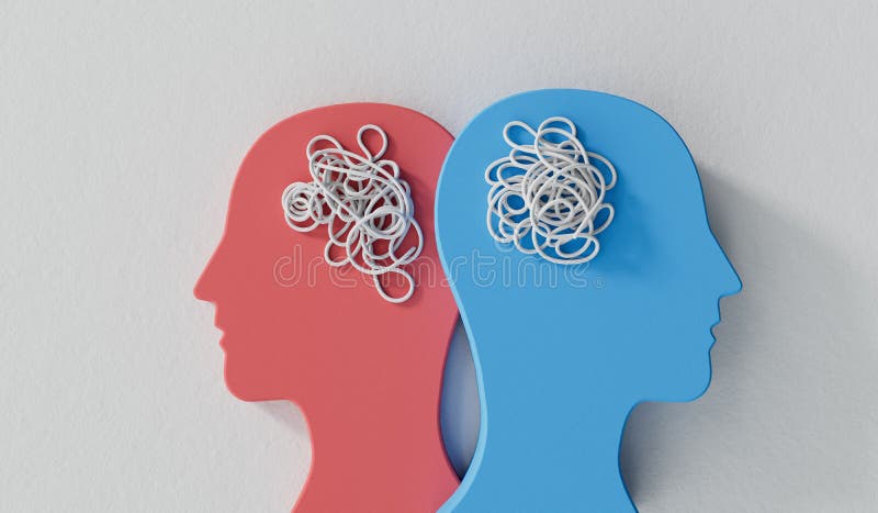 Relationship Issues. Two Heads with Complex Tangled Brain Stock ...