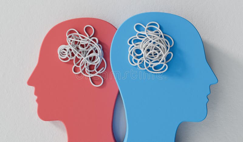 Relationship Issues. Two Heads with Complex Tangled Brain Stock ...