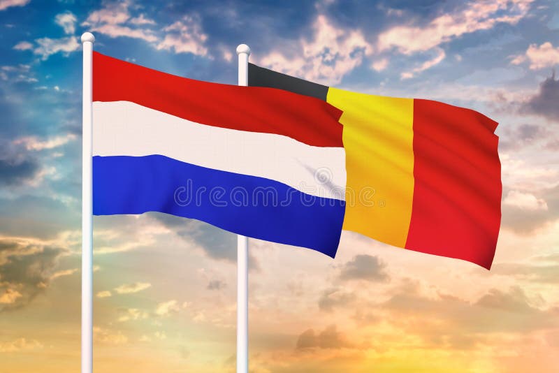 Netherlands and Belgium Two Flags Textile Cloth 3D Rendering Stock ...