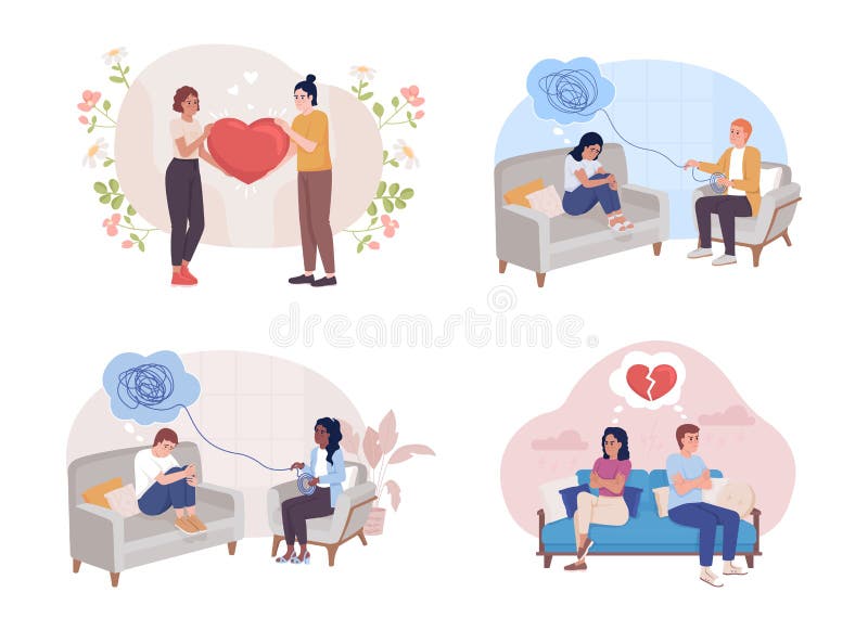 Relationship Problem Flat Concept Vector Illustration Set Stock Vector ...