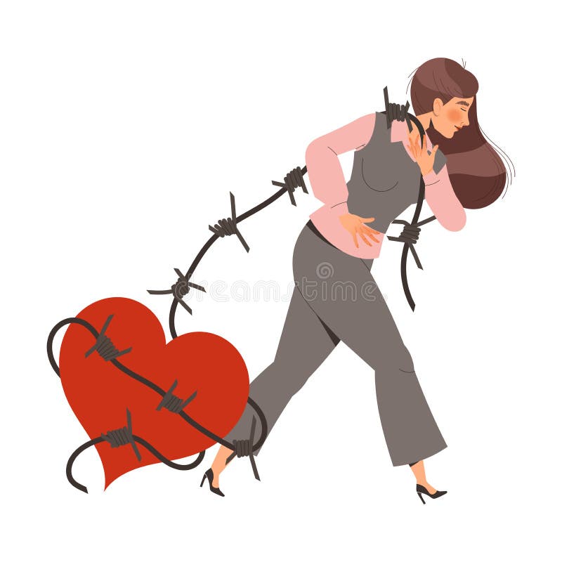 Relationship Problem with Woman Pulling Heart with Barbed Wire ...