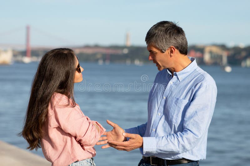 Relationship Problems. Portrait of Middle Aged Couple Arguing Outdoors ...