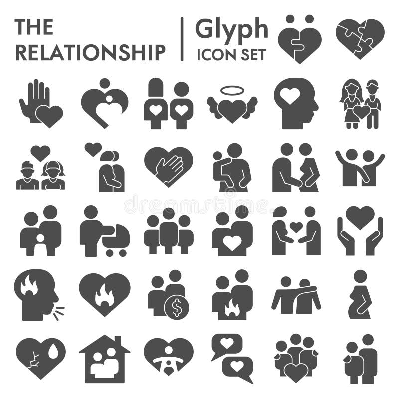 Relationship Solid Icon Set. People Connection Collection, Vector ...