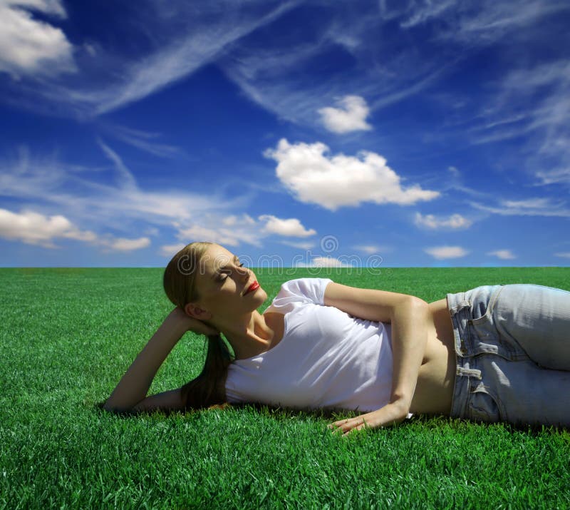 Girl Laying Grass Hill Stock Photos - Free & Royalty-Free Stock Photos ...