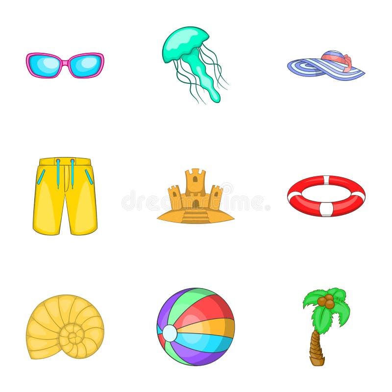 Relax on Beach Icons Set, Cartoon Style Stock Vector - Illustration of ...