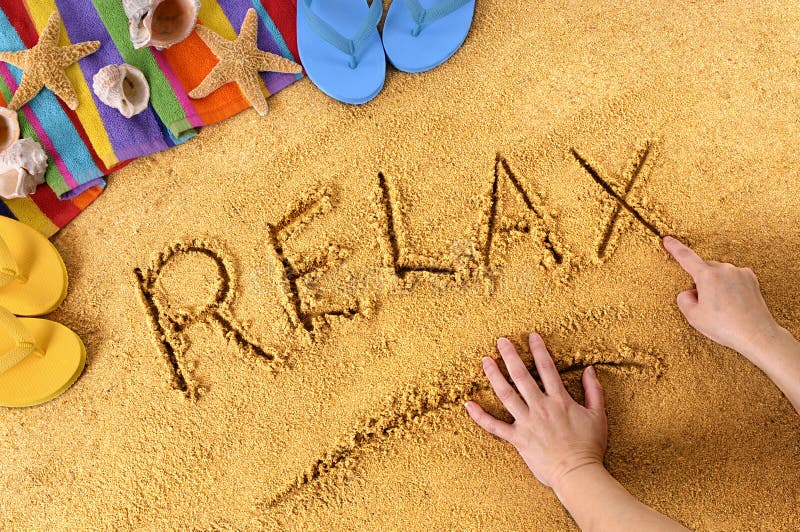 Relax beach writing stock photo. Image of vacation, relaxing - 54197126