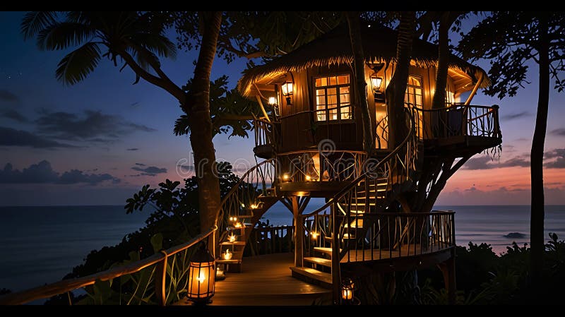Relaxing Retreat Cozy Treehouse Surrounded Lush Greenery Stock Photos ...