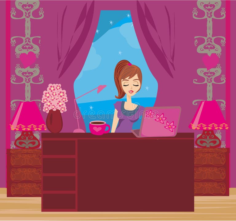 Relax at the computer stock vector. Illustration of notebook - 49219282