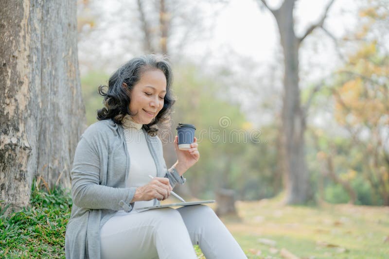 Relax Concepts,aged Old Woman Asian Expressing Relax, Resting, Stretch ...