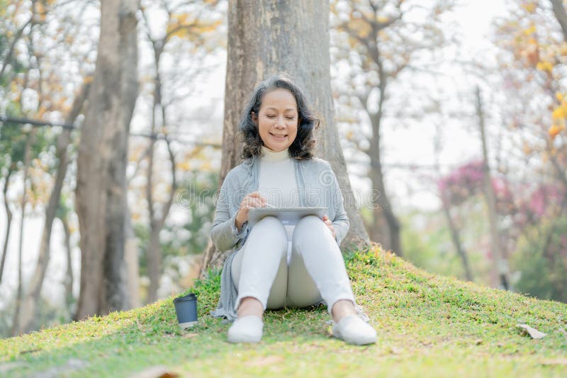Relax Concepts,aged Old Woman Asian Expressing Relax, Resting, Stretch ...