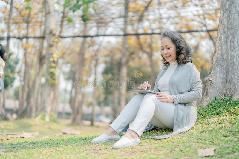 Relax Concepts,aged Old Woman Asian Expressing Relax, Resting, Stretch ...