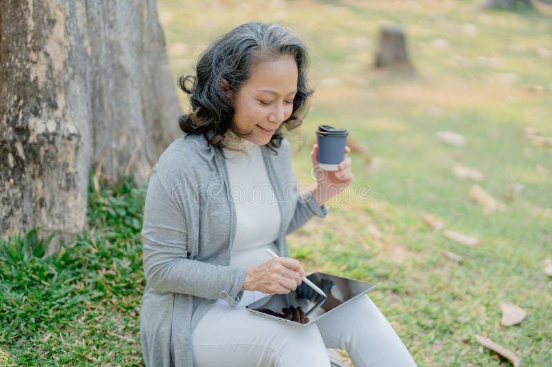 Relax Concepts,aged Old Woman Asian Expressing Relax, Resting, Stretch ...