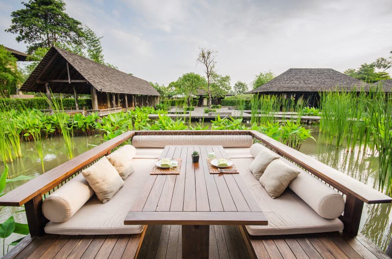 Relax Corner in Countryside Thai House Stock Image - Image of flora ...