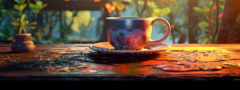 Relax with Hot Tea on the Rustic Table Banner. Generative Ai Stock ...